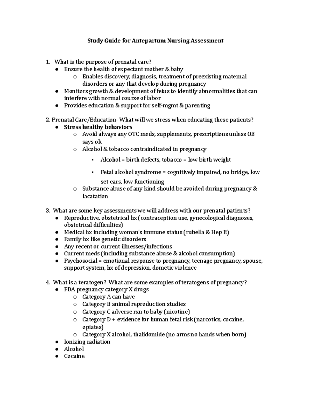 Study Guide for Antepartum Nursing Assessment - Studocu