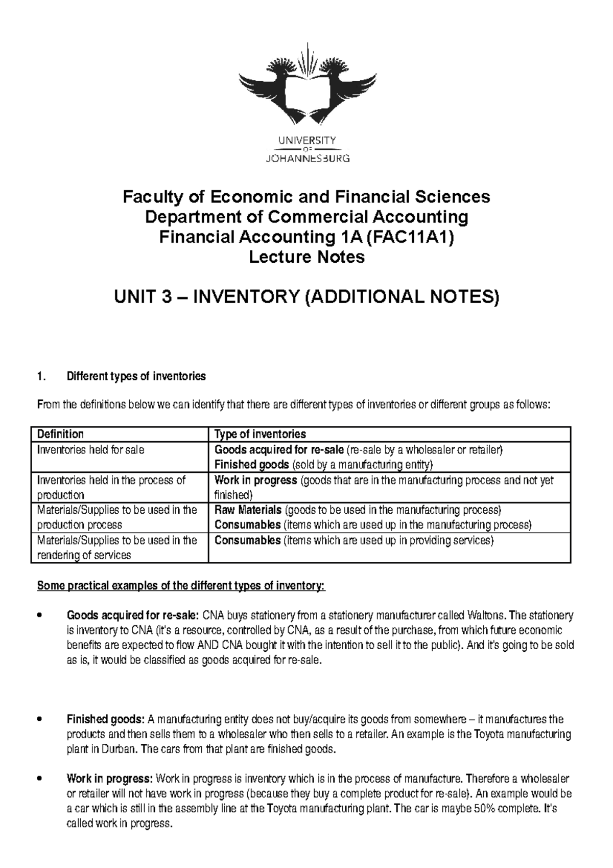 2014 FAC11A1 Unit 3 week 5 and 6 Additional inv theory material ...