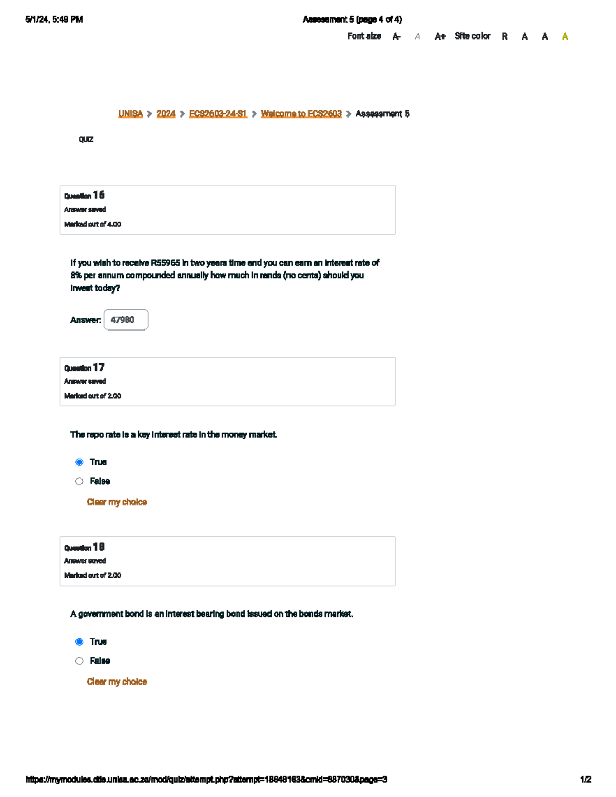 ECS2603 Assignment 5 Q16-20.pdf Att 2 - Studocu