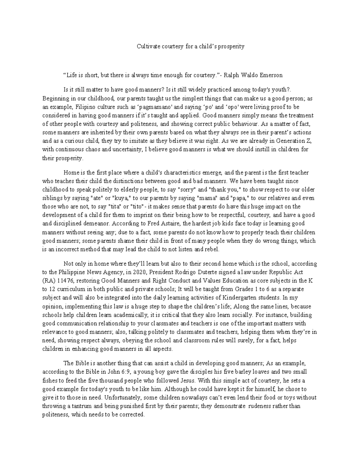 Importance of Good Manners - Cultivate courtesy for a child’s ...