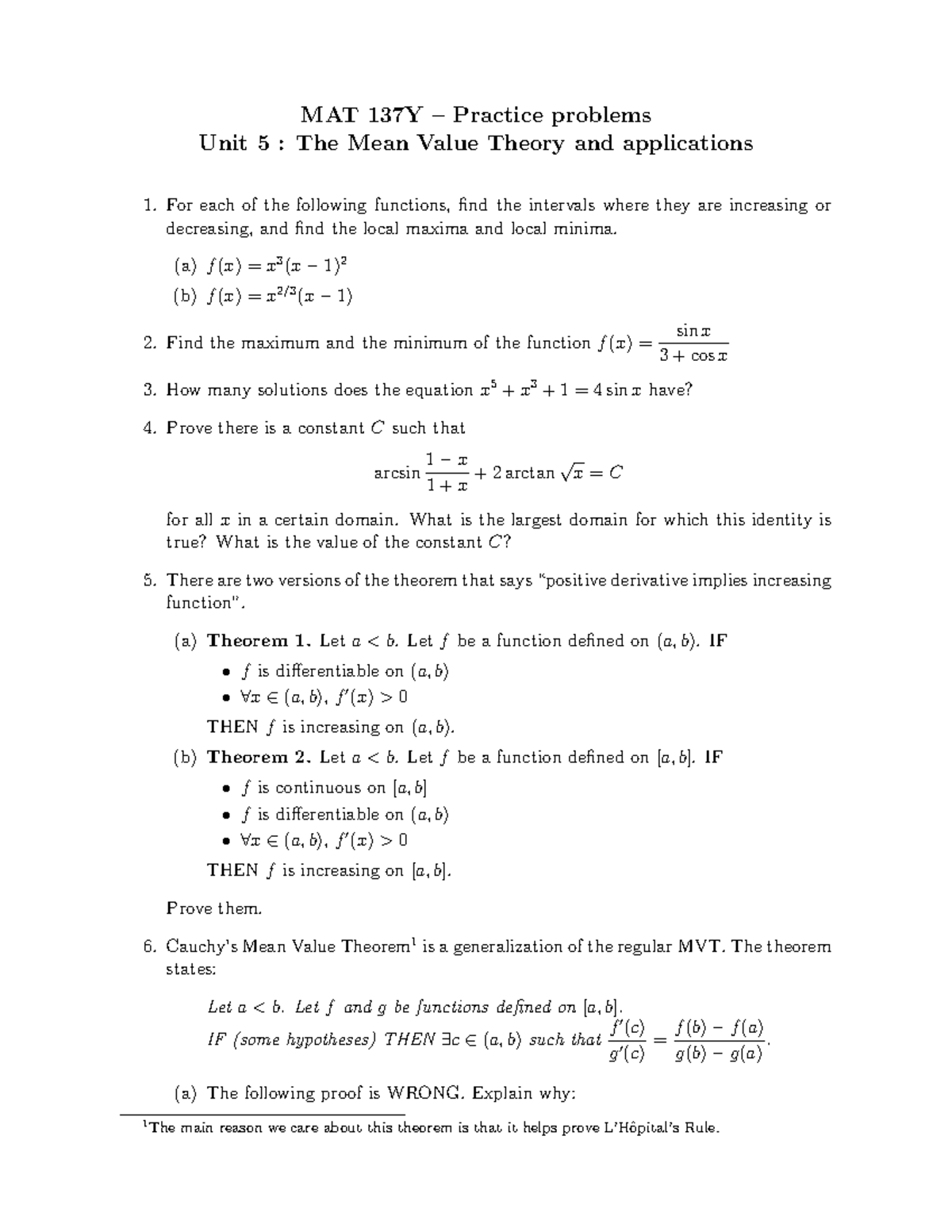 137 PP 05 - practice questions - MAT 137Y – Practice problems Unit 5 ...