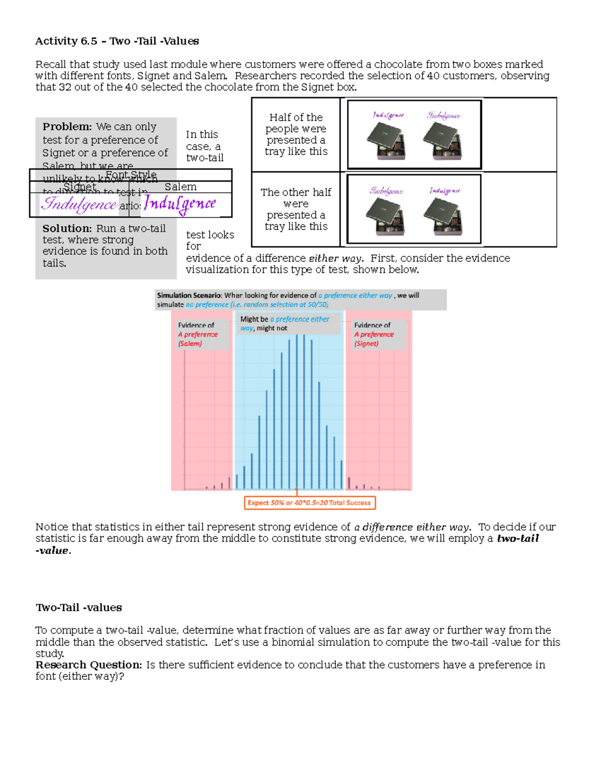 Act6 5 Two tail pvalues - notes - Activity 6 – Two -Tail -Values Recall ...