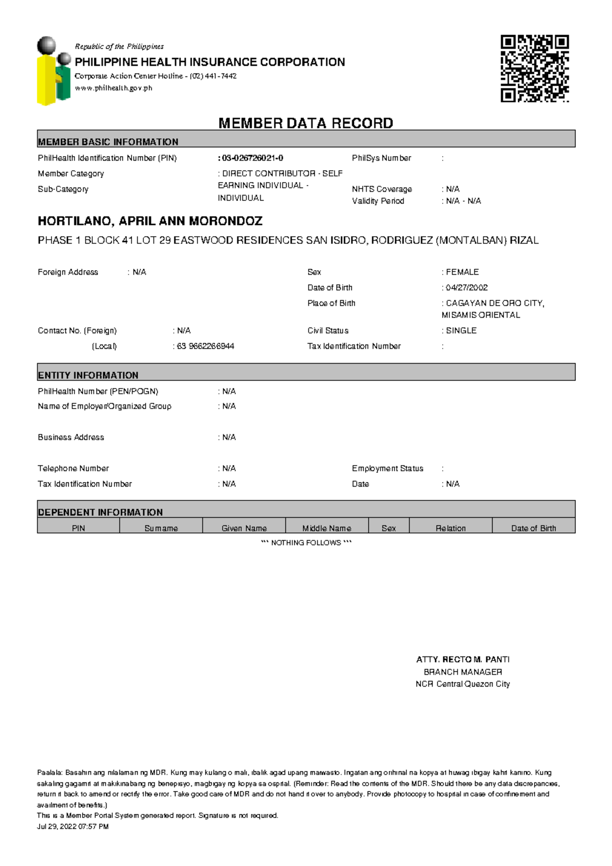 MDR 030267260210 - Consent form - Paalala: Basahin ang nilalaman ng MDR ...