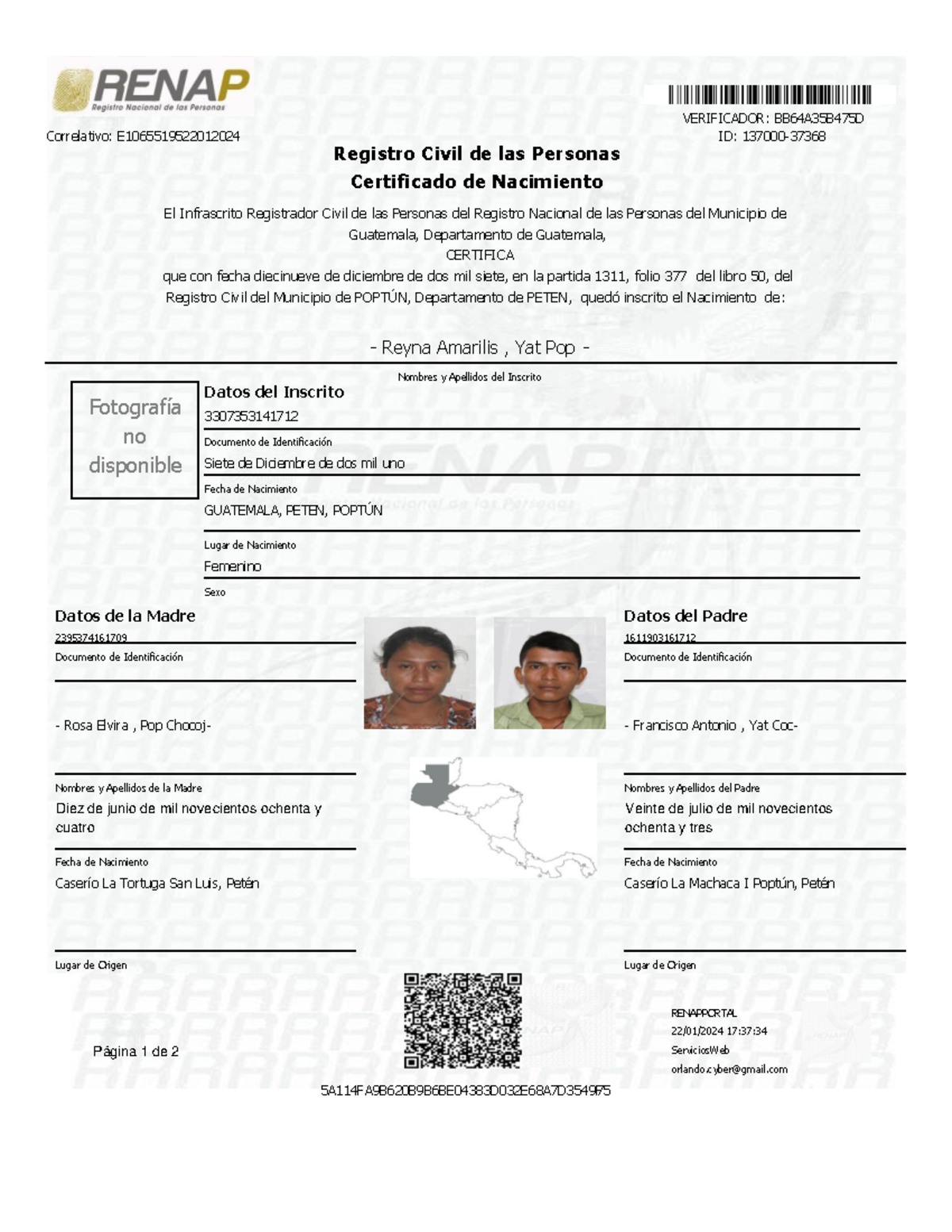 Certificacion de nacimiento reyna nuevo 2 - Datos de la Madre Nombres y ...