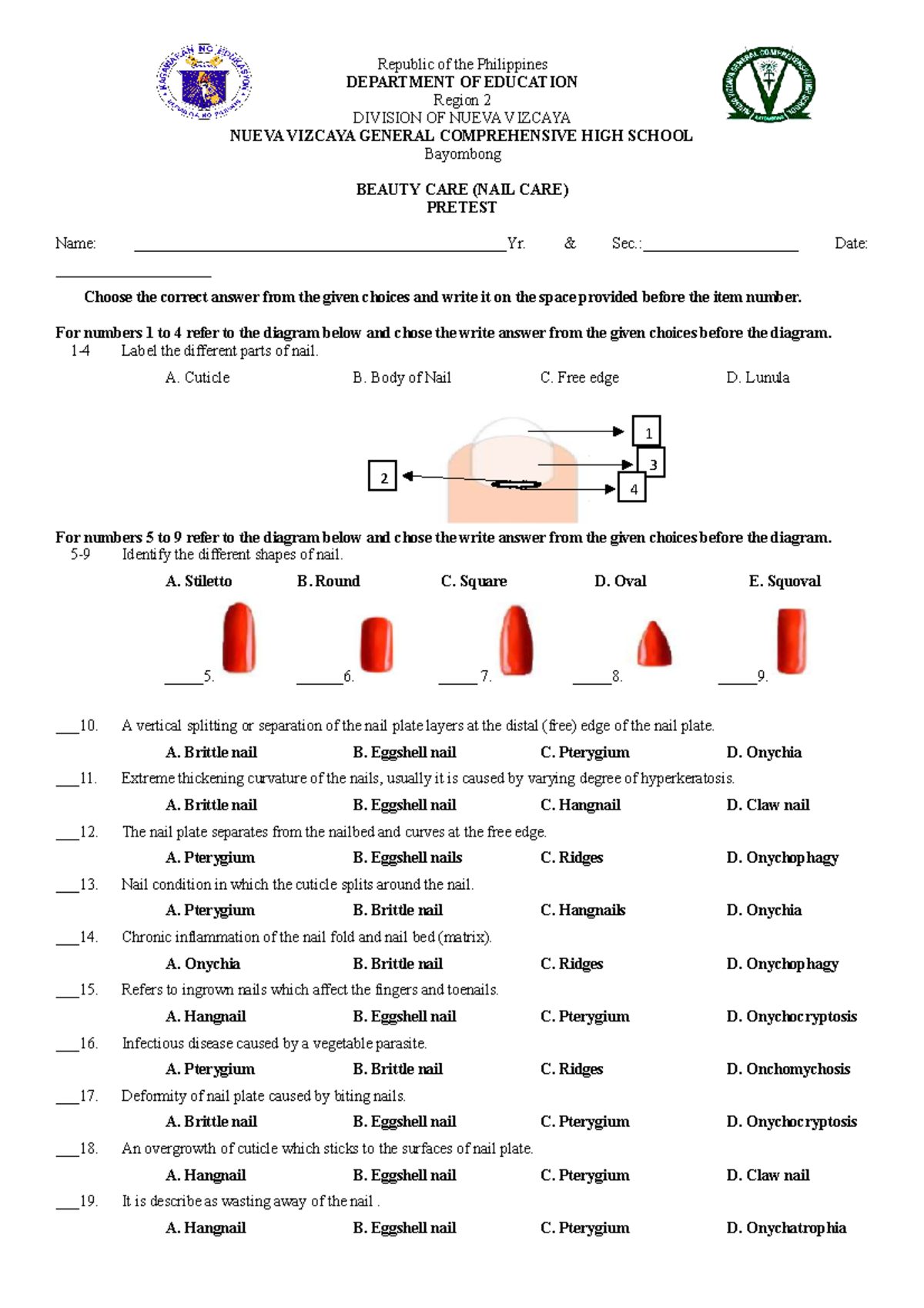 1st quarter - exam - Republic of the Philippines DEPARTMENT OF ...