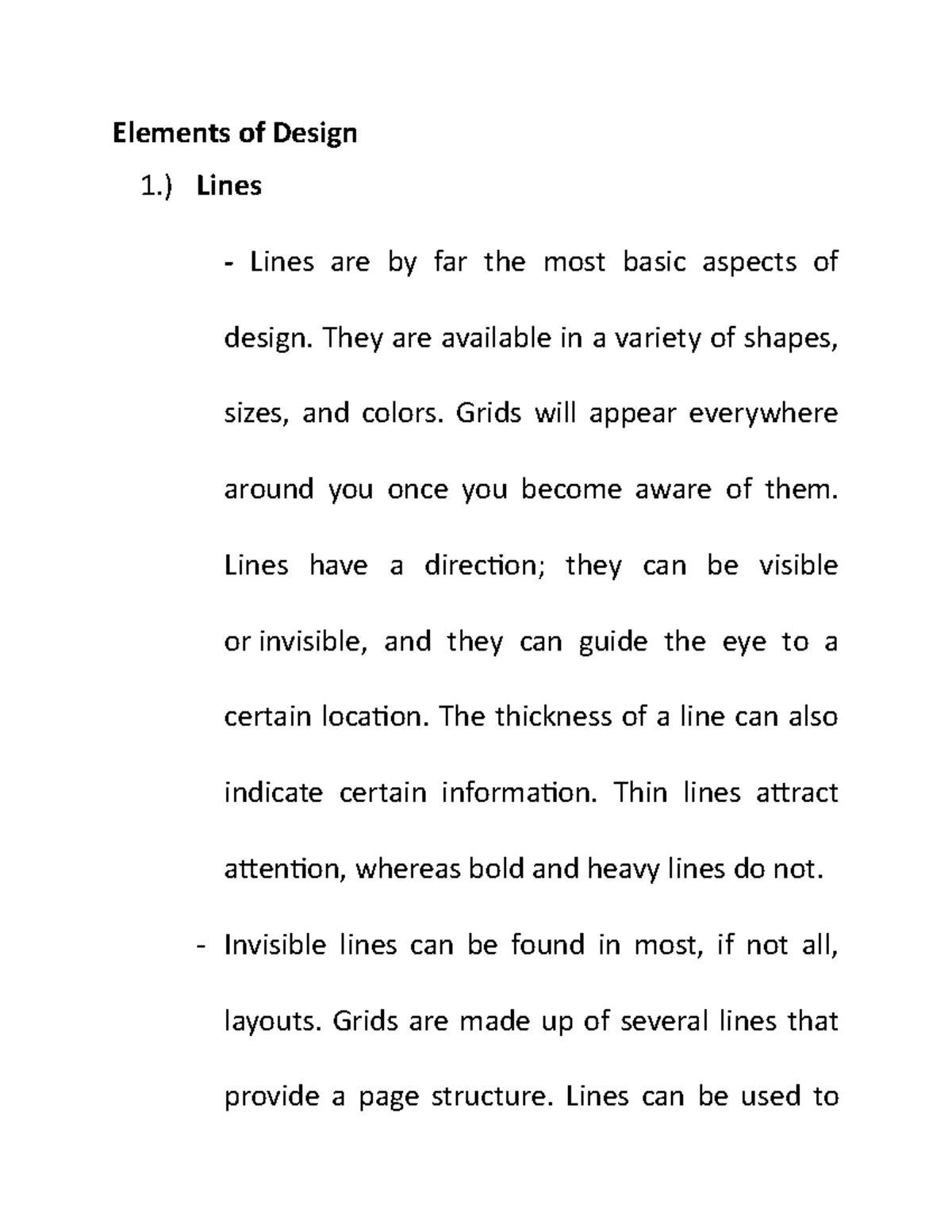 Elements of Design Part 1 - Elements of Design 1.) Lines - Lines are by ...