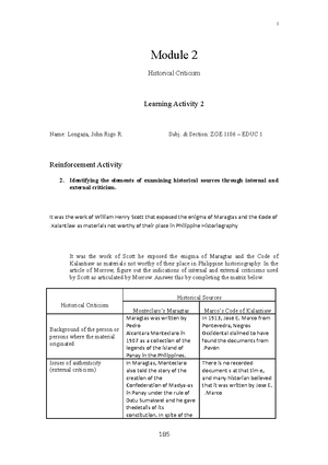 Learning Activity 1 Module 2 Historical Criticism - I Module 2 ...
