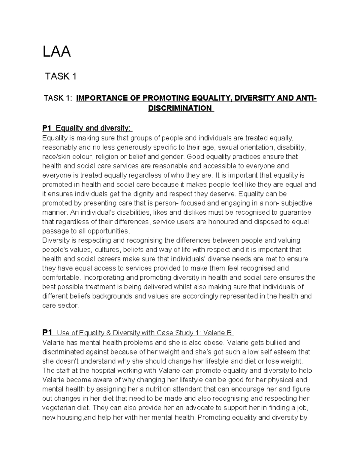 LAA - assignments for unit 14 - LAA TASK 1 TASK 1: IMPORTANCE OF ...