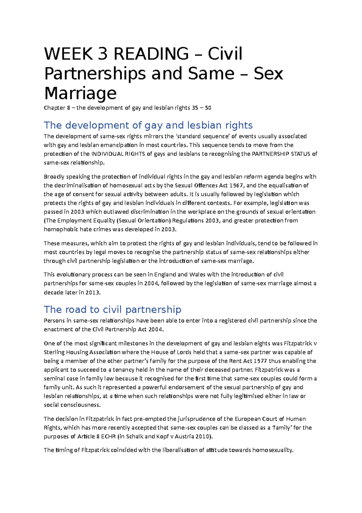 WEEK 3 Reading - WEEK 3 READING – Civil Partnerships and Same – Sex ...