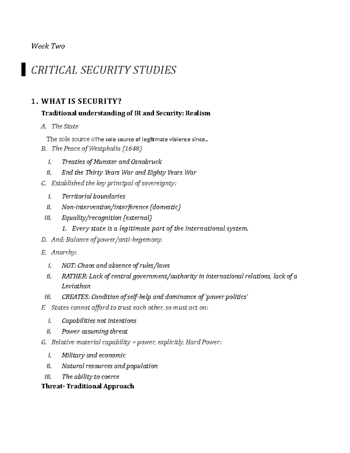 Critical Security Studies - Week Two CRITICAL SECURITY STUDIES 1. WHAT ...