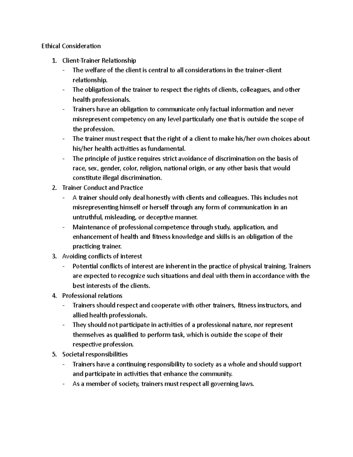 Ethical considerations - Ethical Consideration 1. Client-Trainer ...