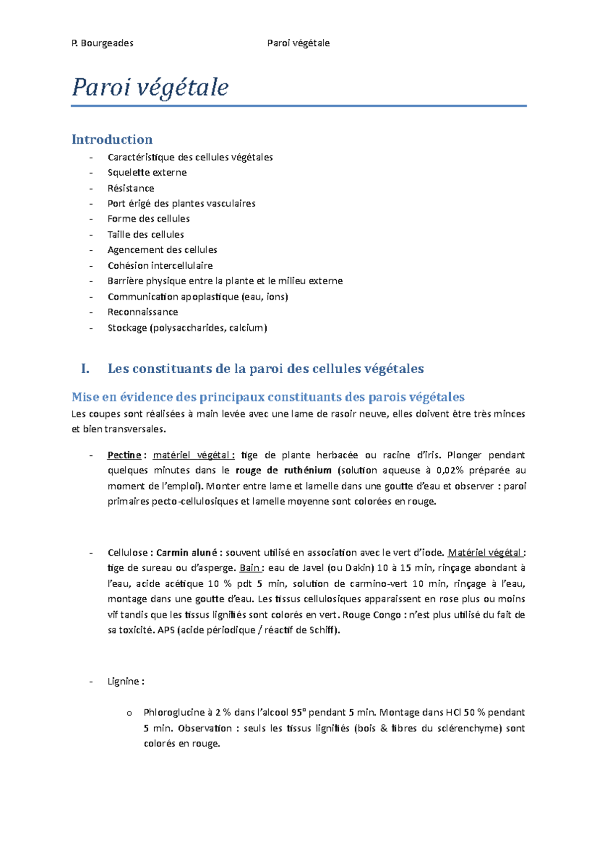 Bourgeades - Paroi des cellules végétales - Paroi végétale Introduction ...