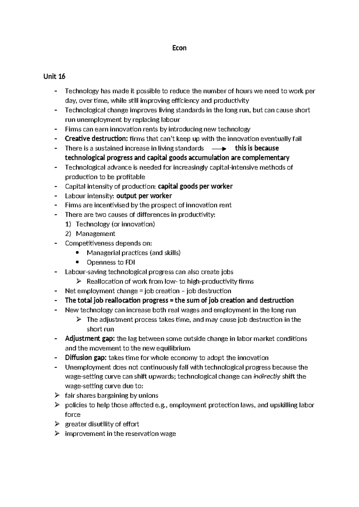 Economics 142 notes - Econ Unit 16 Technology has made it possible to ...