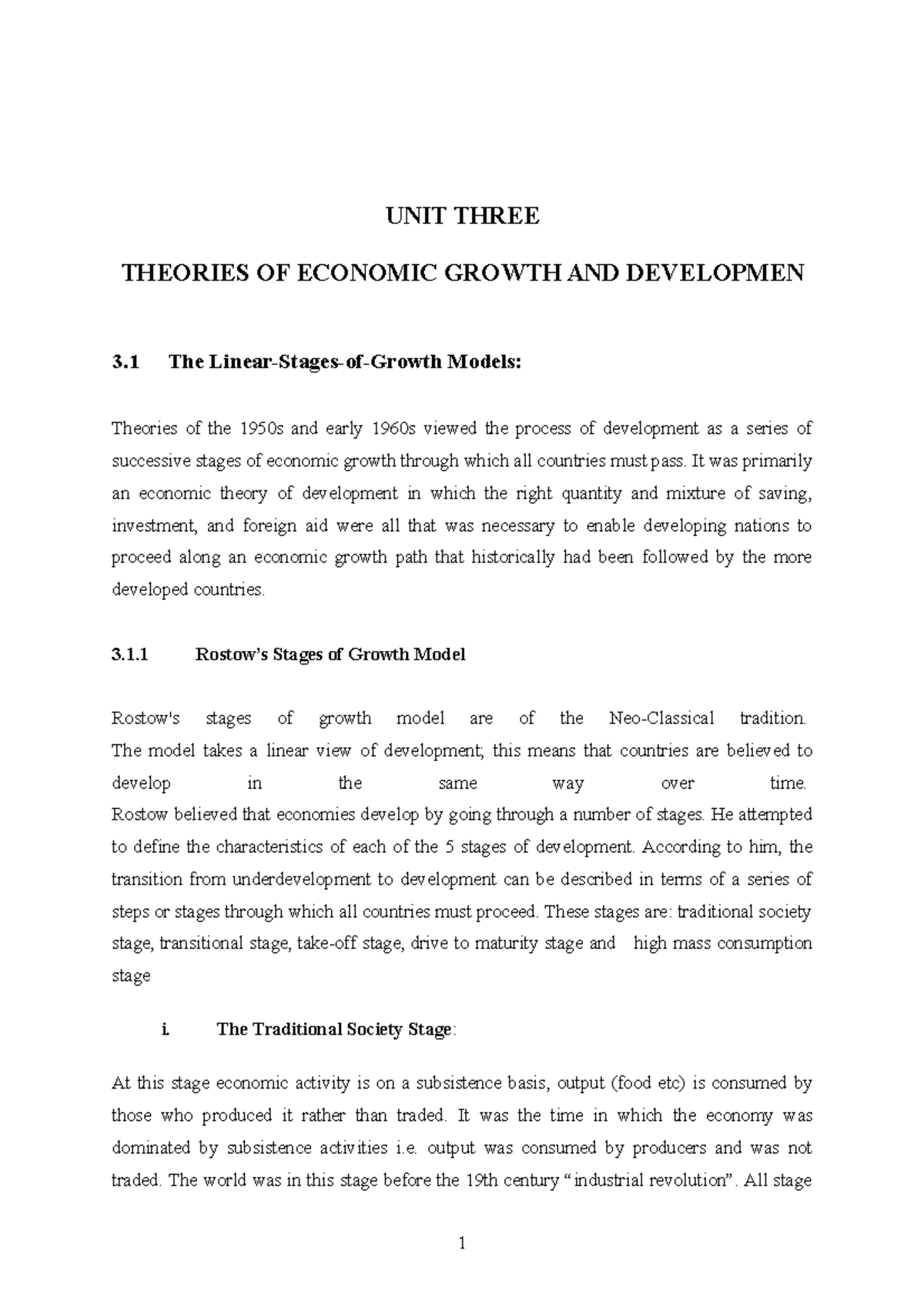 Chapter three Development Economics for undergradute - UNIT THREE ...