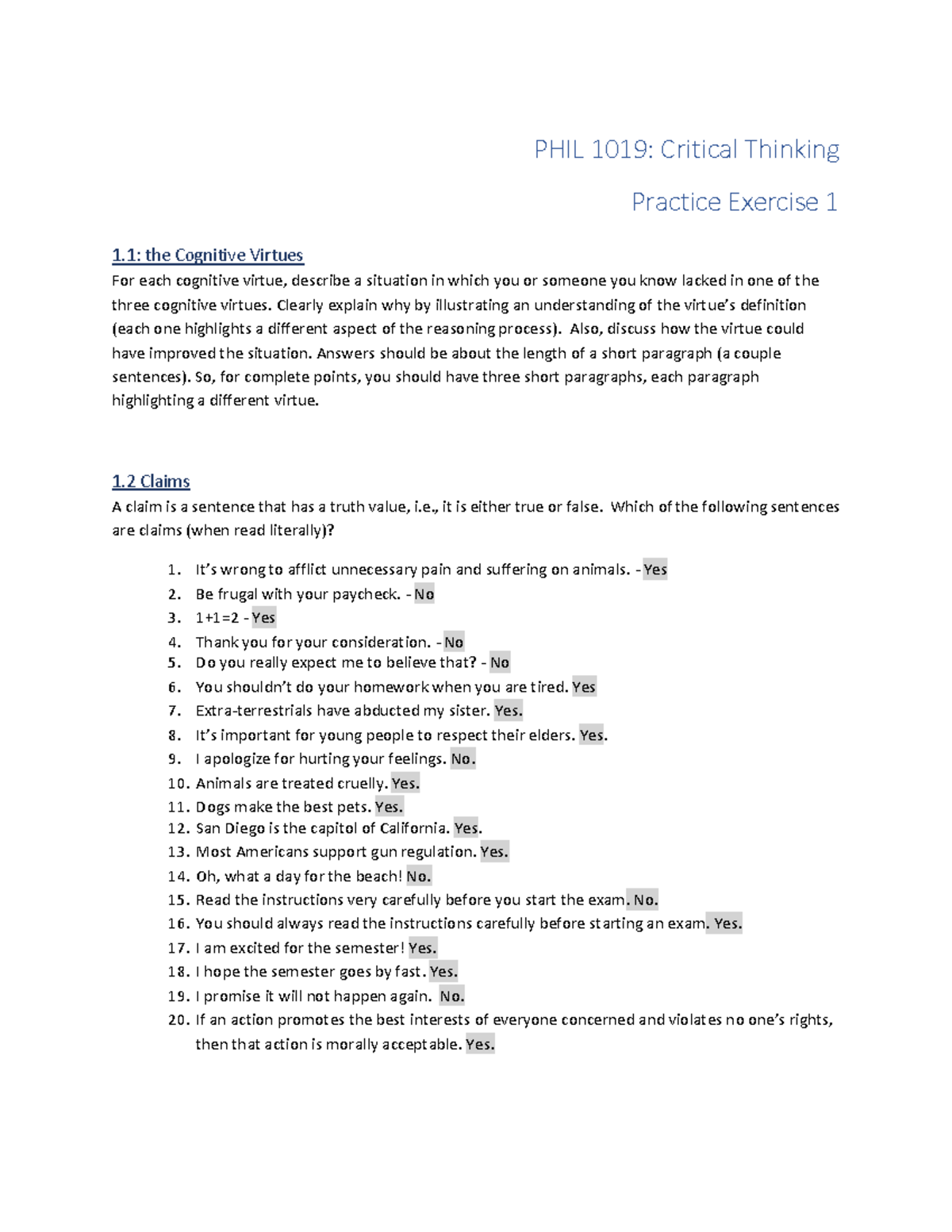Exercise 1-3 - trying to get the pass to study for my midterm - PHIL 1 ...