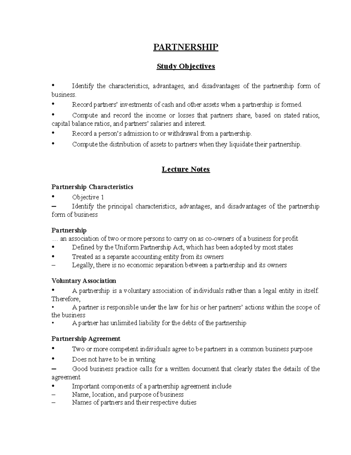 ACC 102 LN Partnerships - PARTNERSHIP Study Objectives • Identify the ...