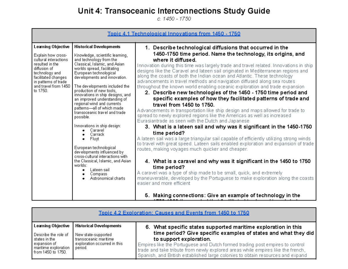 Unit 4 Study Guide - cab - Unit 4: Transoceanic Interconnections Study ...