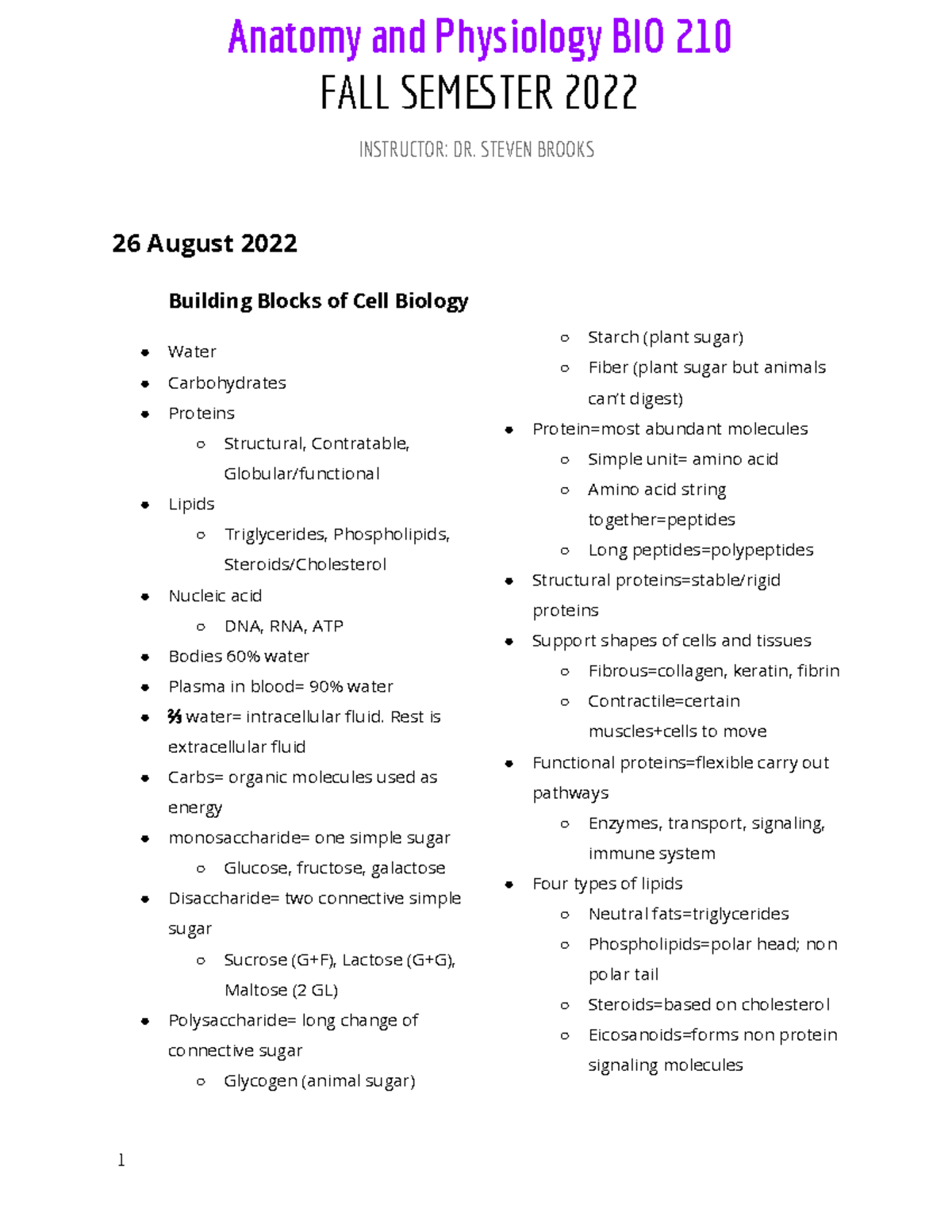 Building blocks of cell biology - Anatomy and Physiology BIO 210 FALL ...