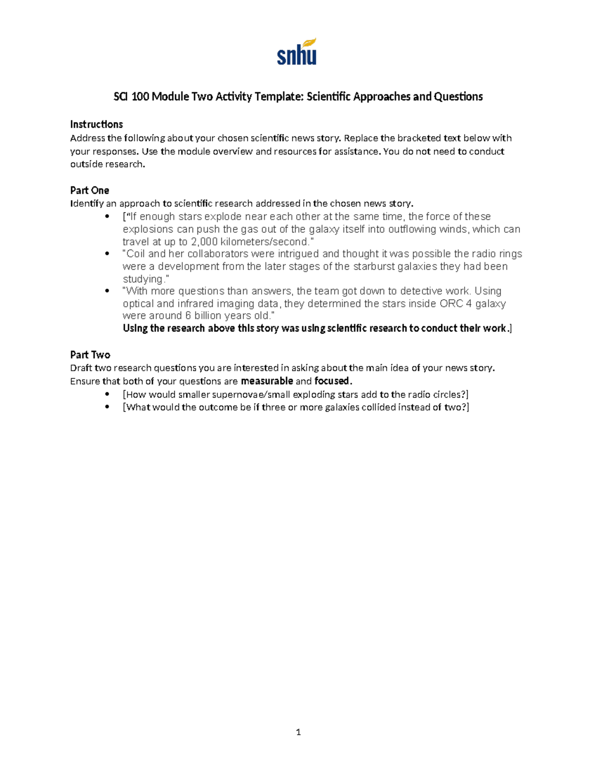 SCI 100 Module Two Activity Template - Replace the bracketed text below ...