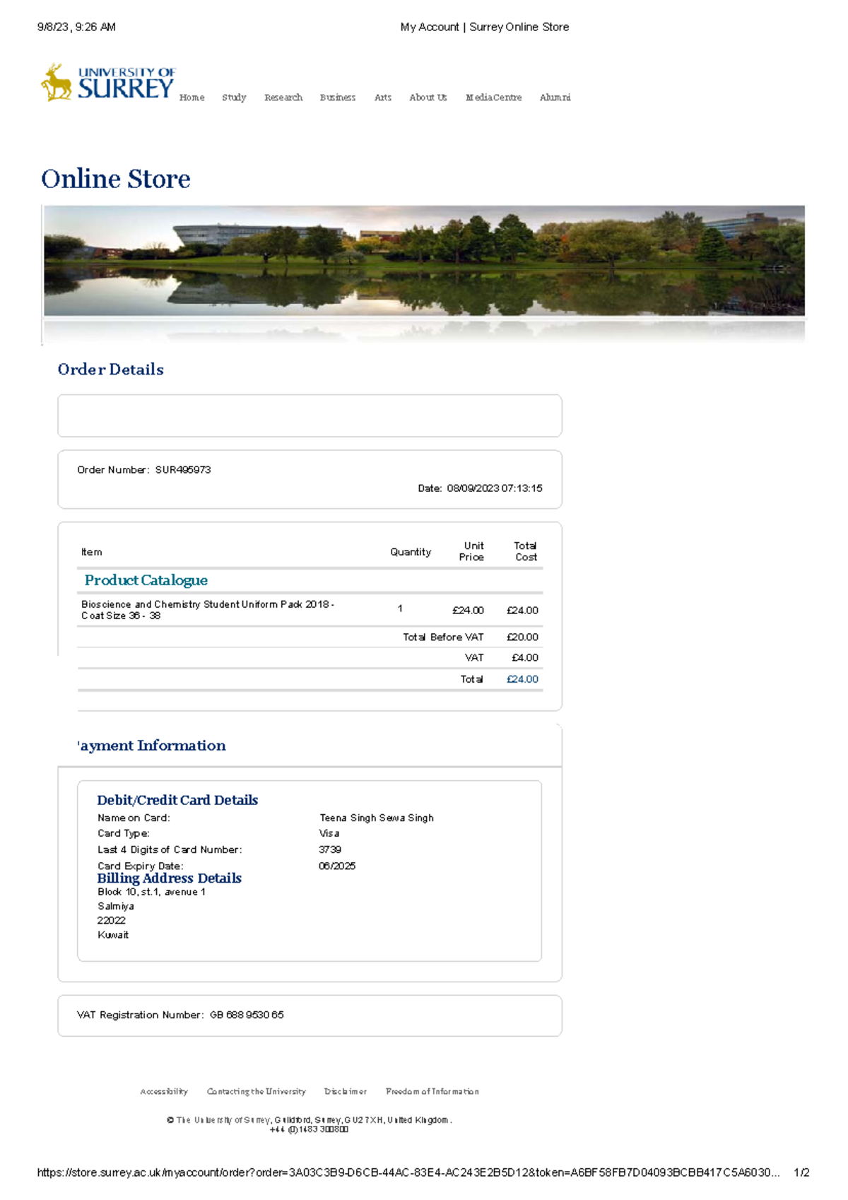 Bioscience lab pack order - 9/8/23, 9:26 AM My Account | Surrey Online ...