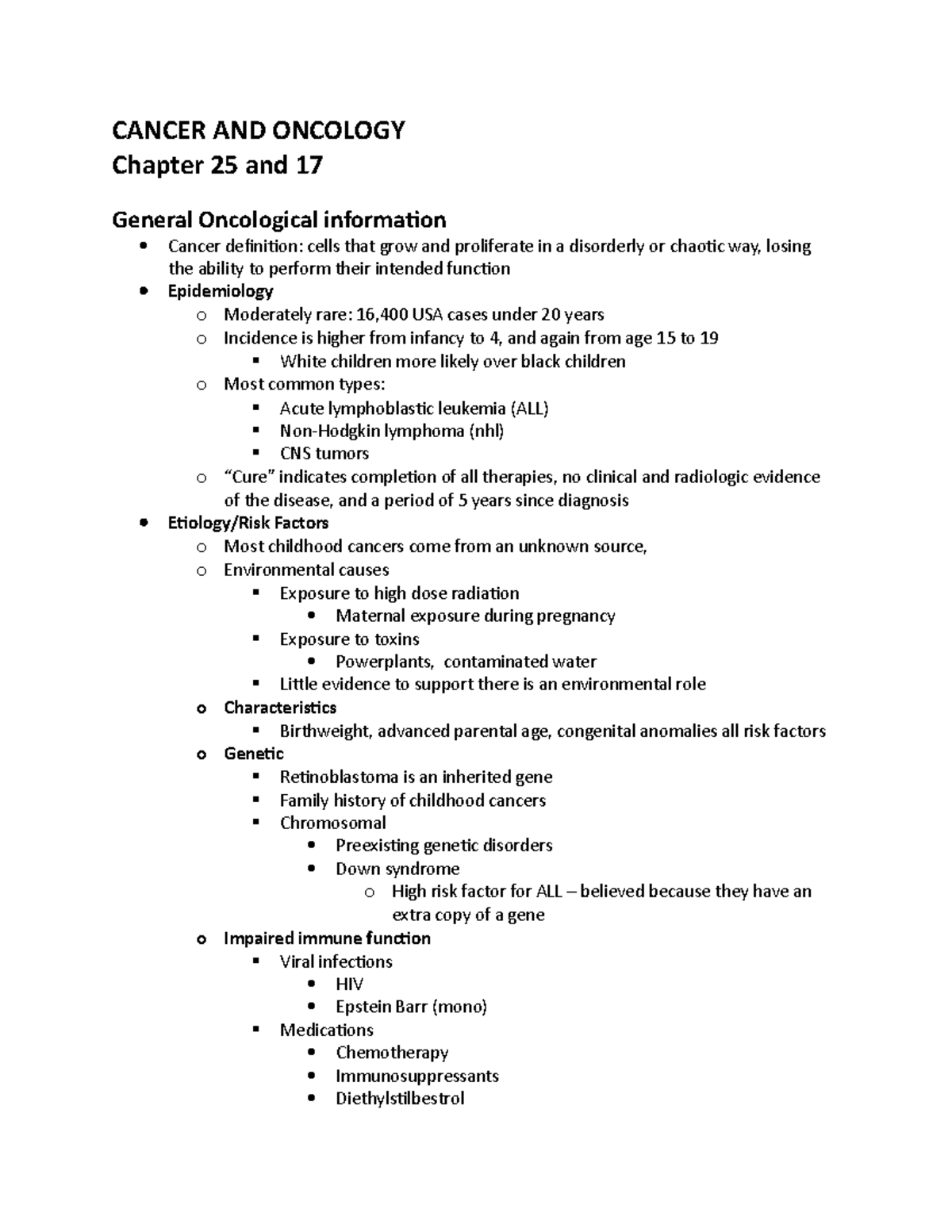 Cancer AND Oncology - bmcc - CANCER AND ONCOLOGY Chapter 25 and 17 ...