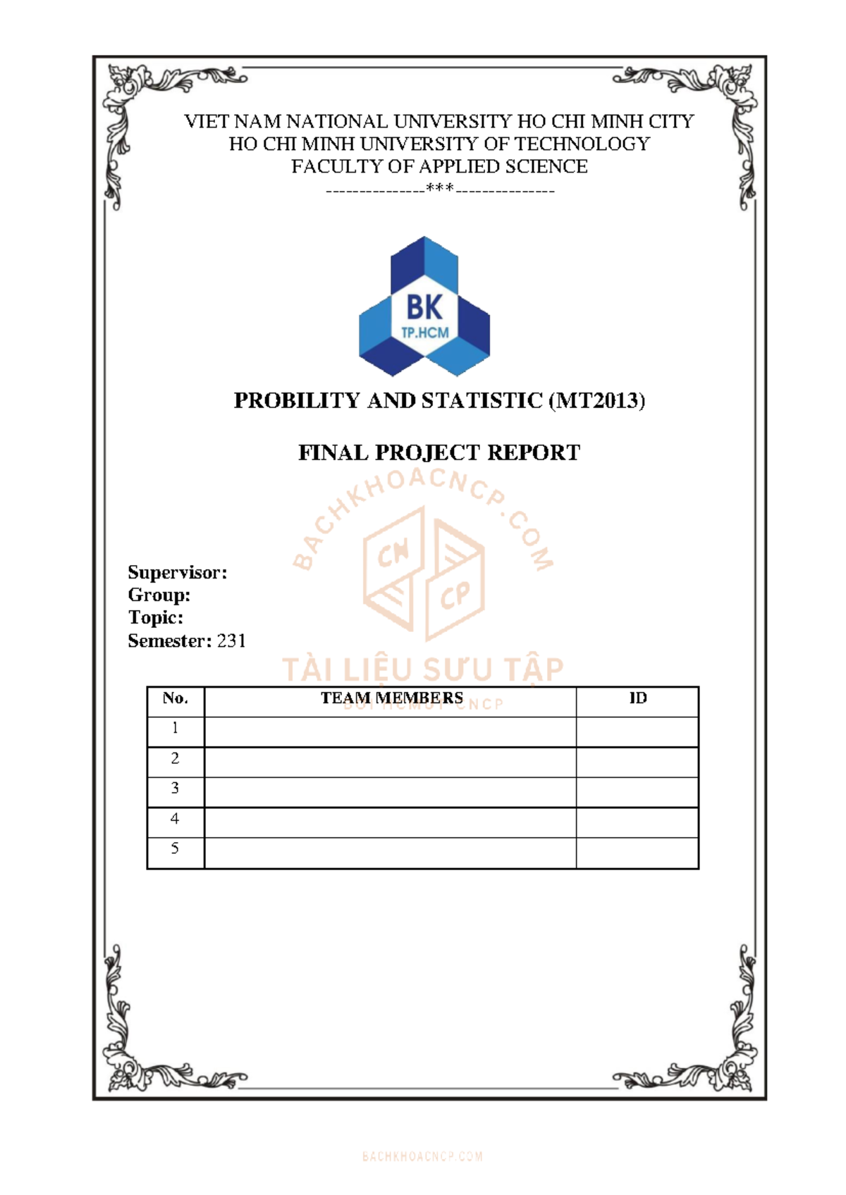 Btk xstk chính thức - Hoang Van Ha - VIET NAM NATIONAL UNIVERSITY HO CHI MINH CITY HO CHI MINH ...