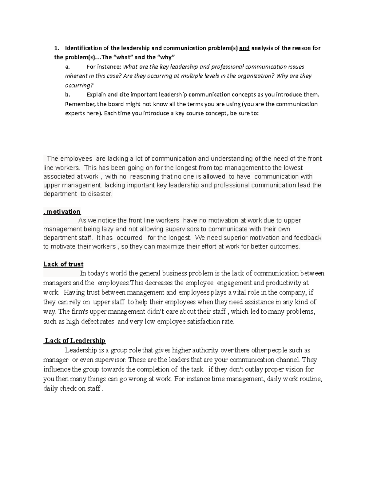 Bcom - English essay document - 1. Identification of the leadership and ...
