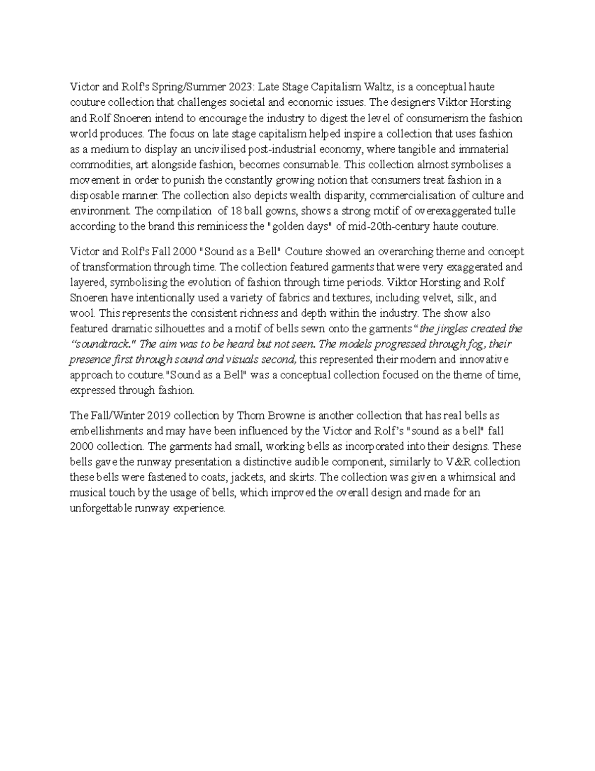 Textiles V&R case study - Victor and Rolf's Spring/Summer 2023: Late Stage Capitalism Waltz, is ...