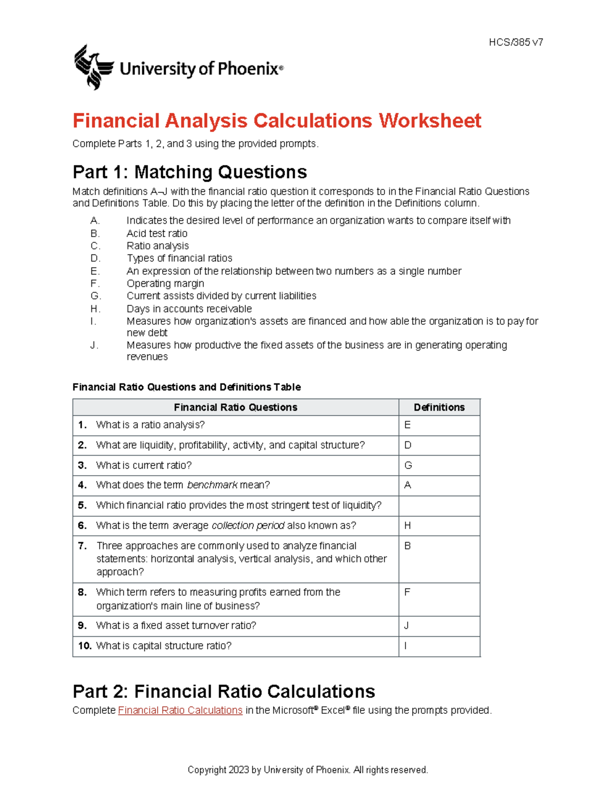 Hcs385 v7 wk4 financial analysis calculations worksheet - HCS/385 v ...