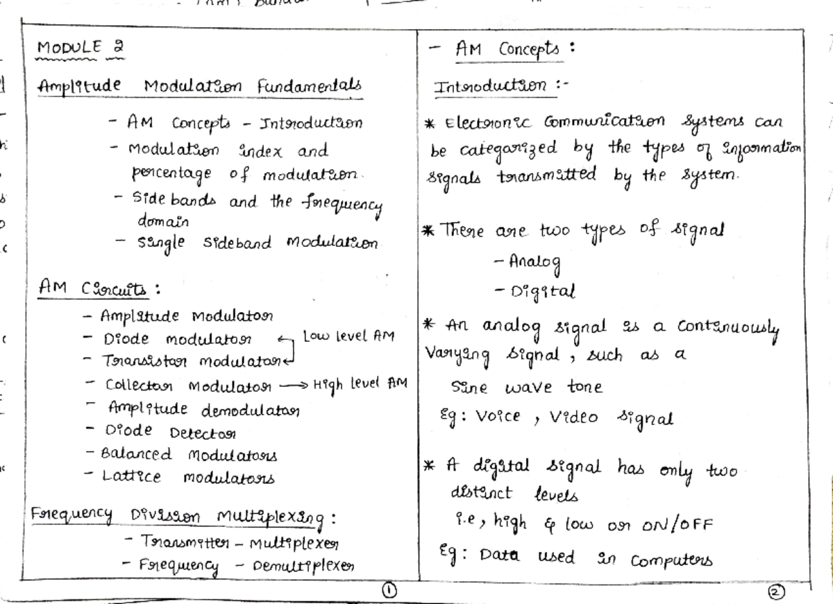 Pcs module 2 notes - MODULE 2 AM Concepts : Amplitude Modulation ...