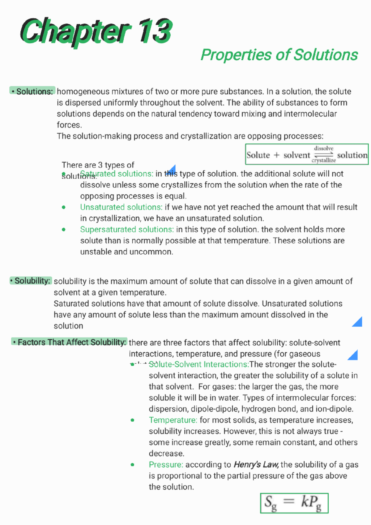 Chapter 13 - Summary Notes - Chapier 13 Solutions: homogeneous mixtures ...
