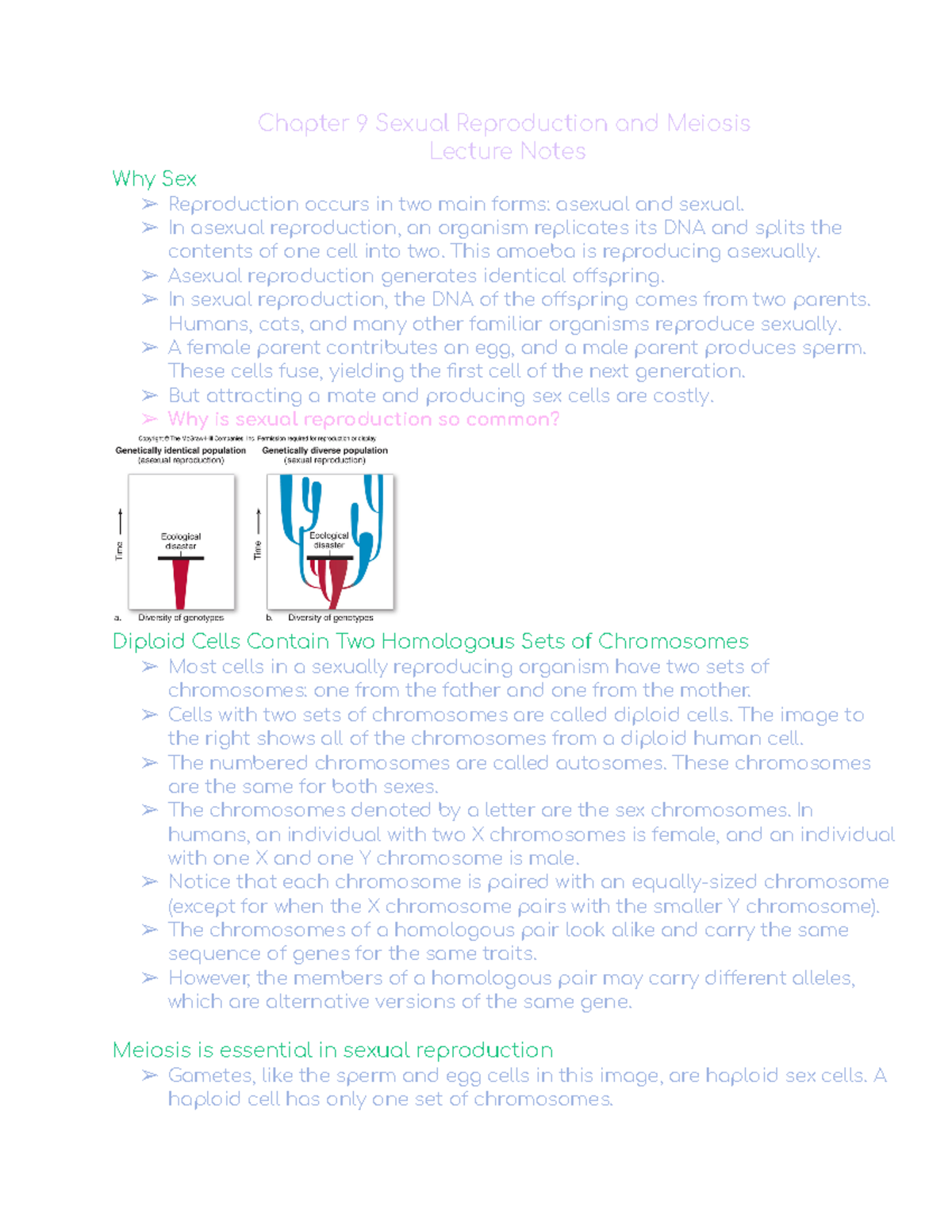 Chapter 9 Sexual Reproduction and Meiosis Lecture Notes Outline ...