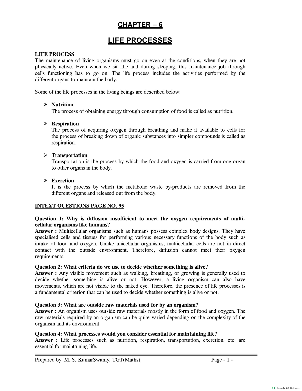 Biology-class-x-life process - CHAPTER 6 LIFE PROCESSES LIFE PROCESS ...