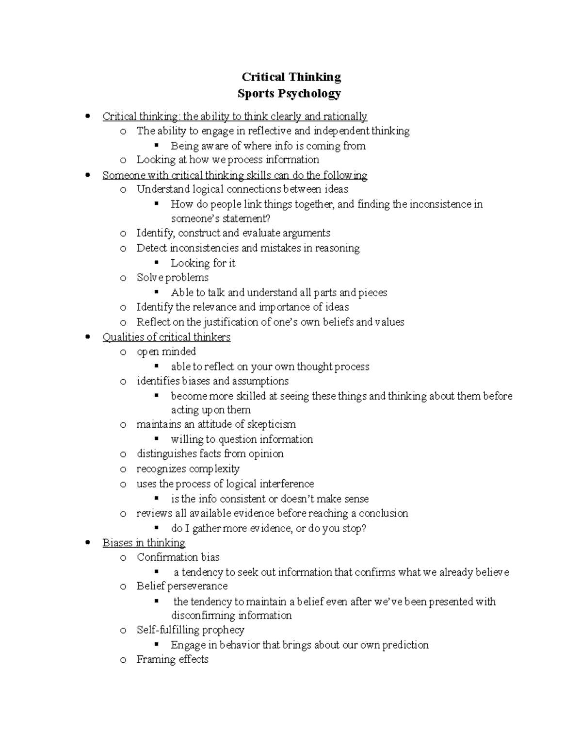 Sports psych notes - Critical Thinking Sports Psychology Critical ...