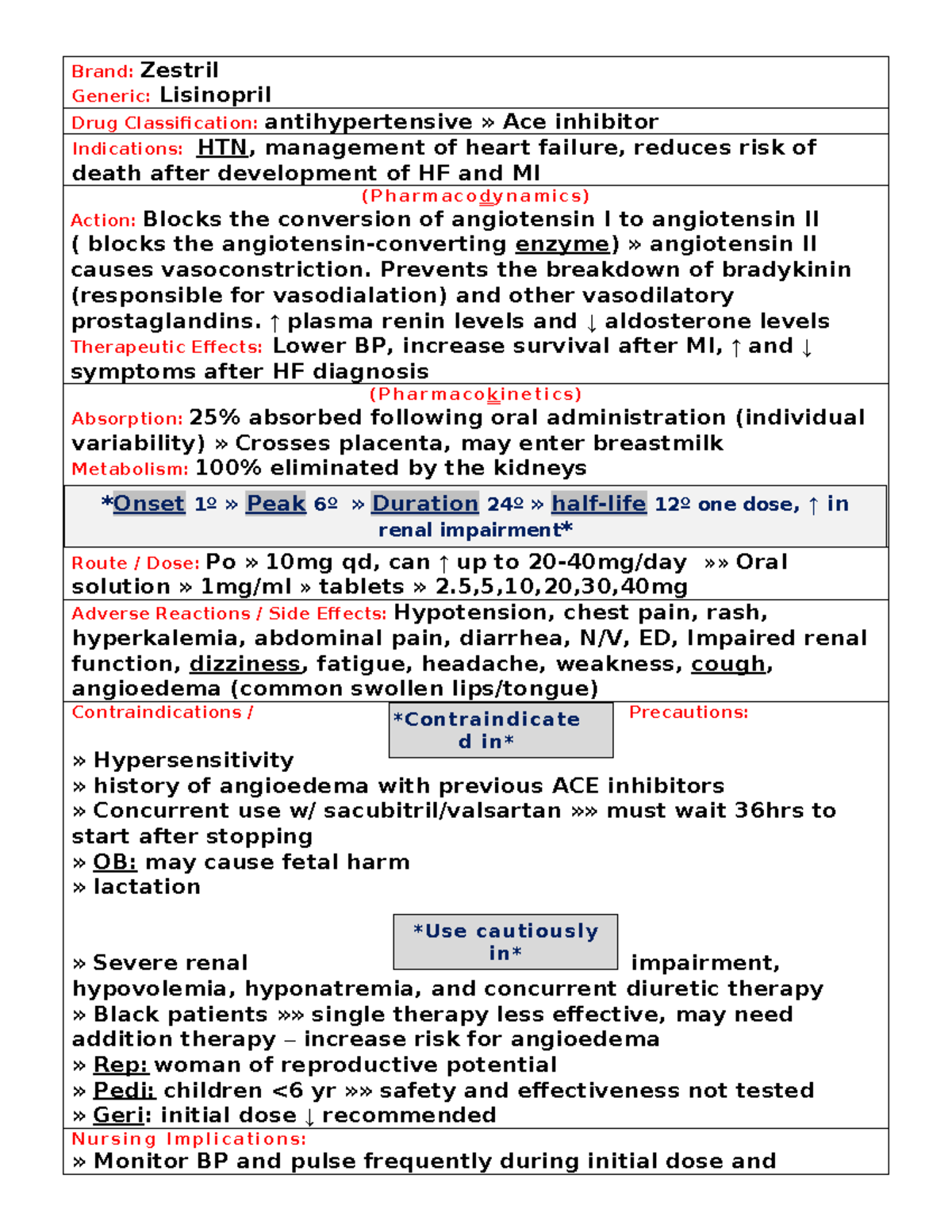 Lisinopril-levothyroxine med card - Brand: Zestril Generic: Lisinopril ...