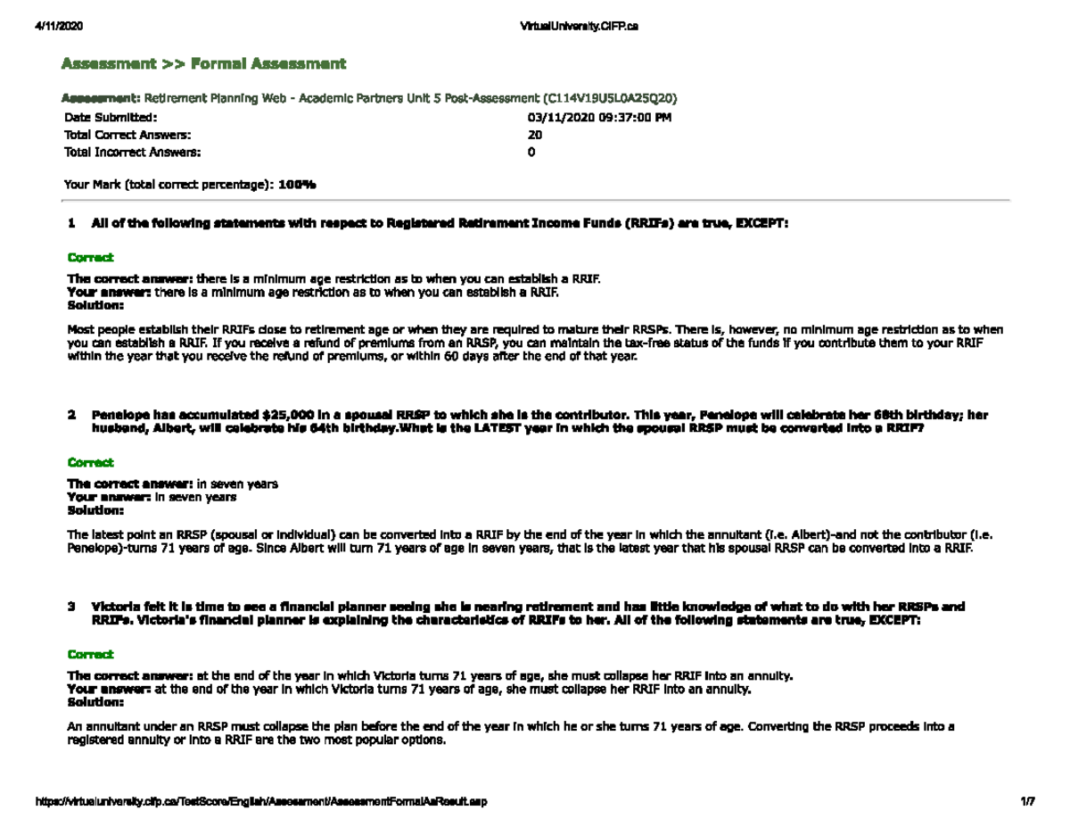 5 - Formal assessment 5 - FINA 702 - Studocu