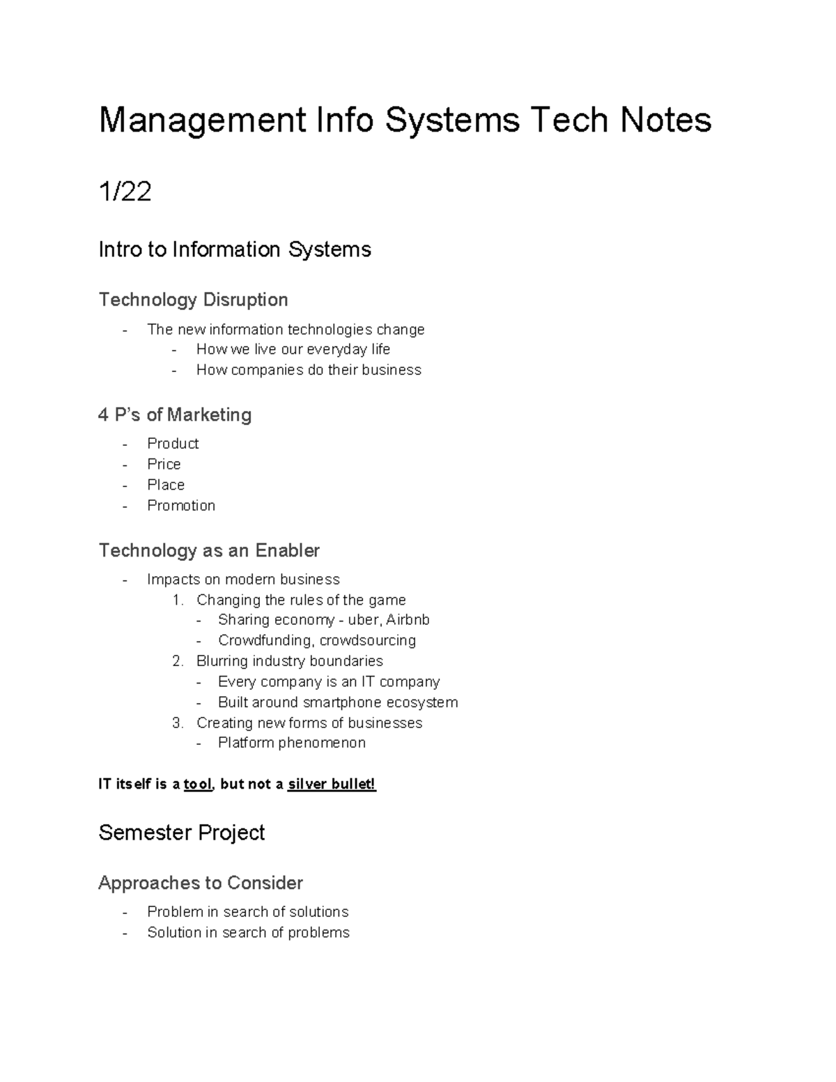 Notes - Management Info Systems Tech Notes 1/ Intro to Information ...