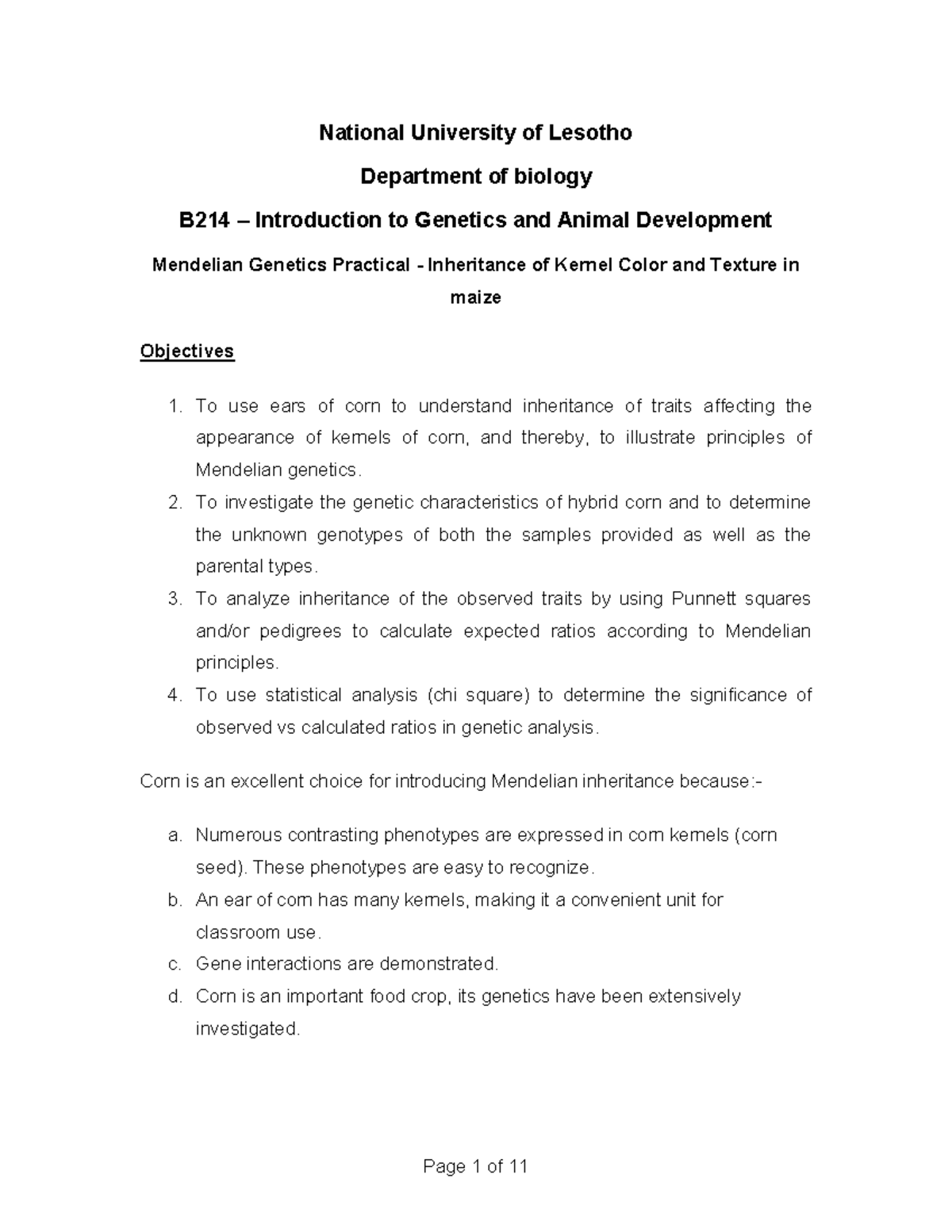 Practical B214 2019-5 Monohybrid AND Dihybrid Inheritance WITH CORN ...