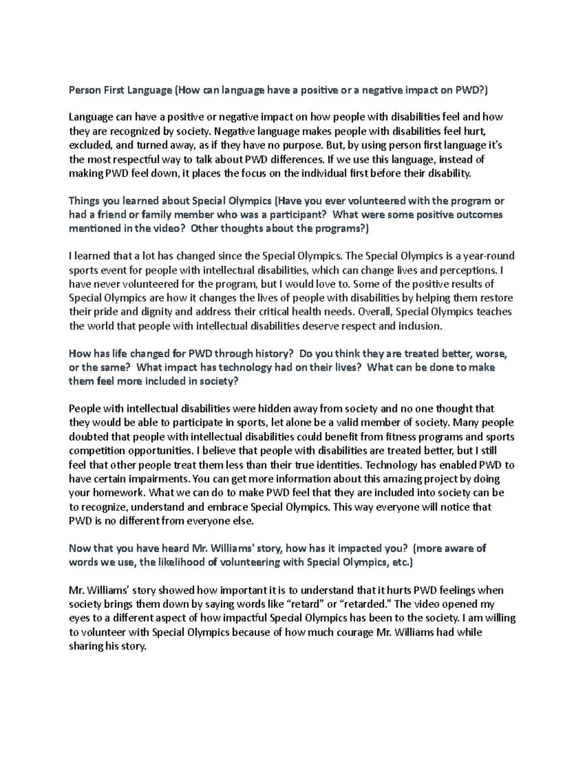 TED Talk Discussion - Notes on a video. - Person First Language (How ...