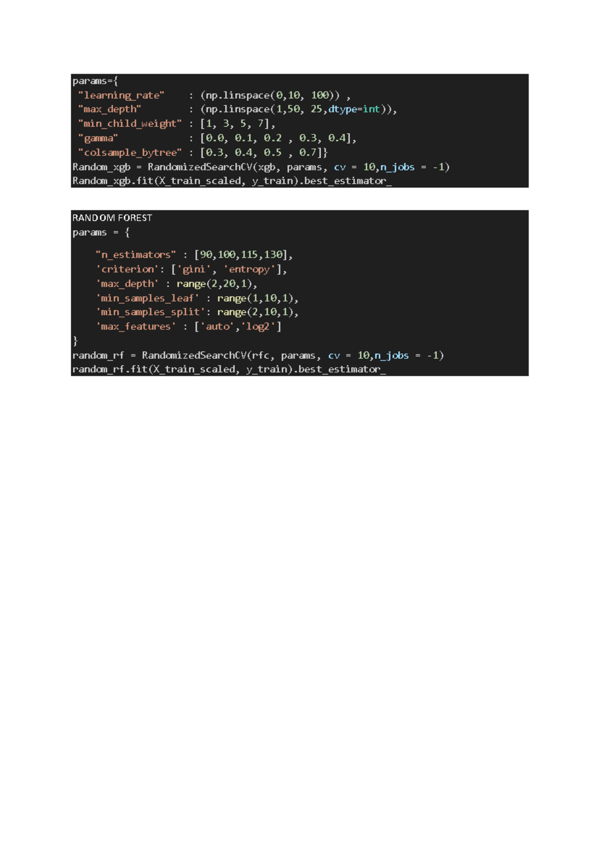 Params - params={ "learning_rate" : (np( 0 , 10 , 100 )) , "max_depth ...