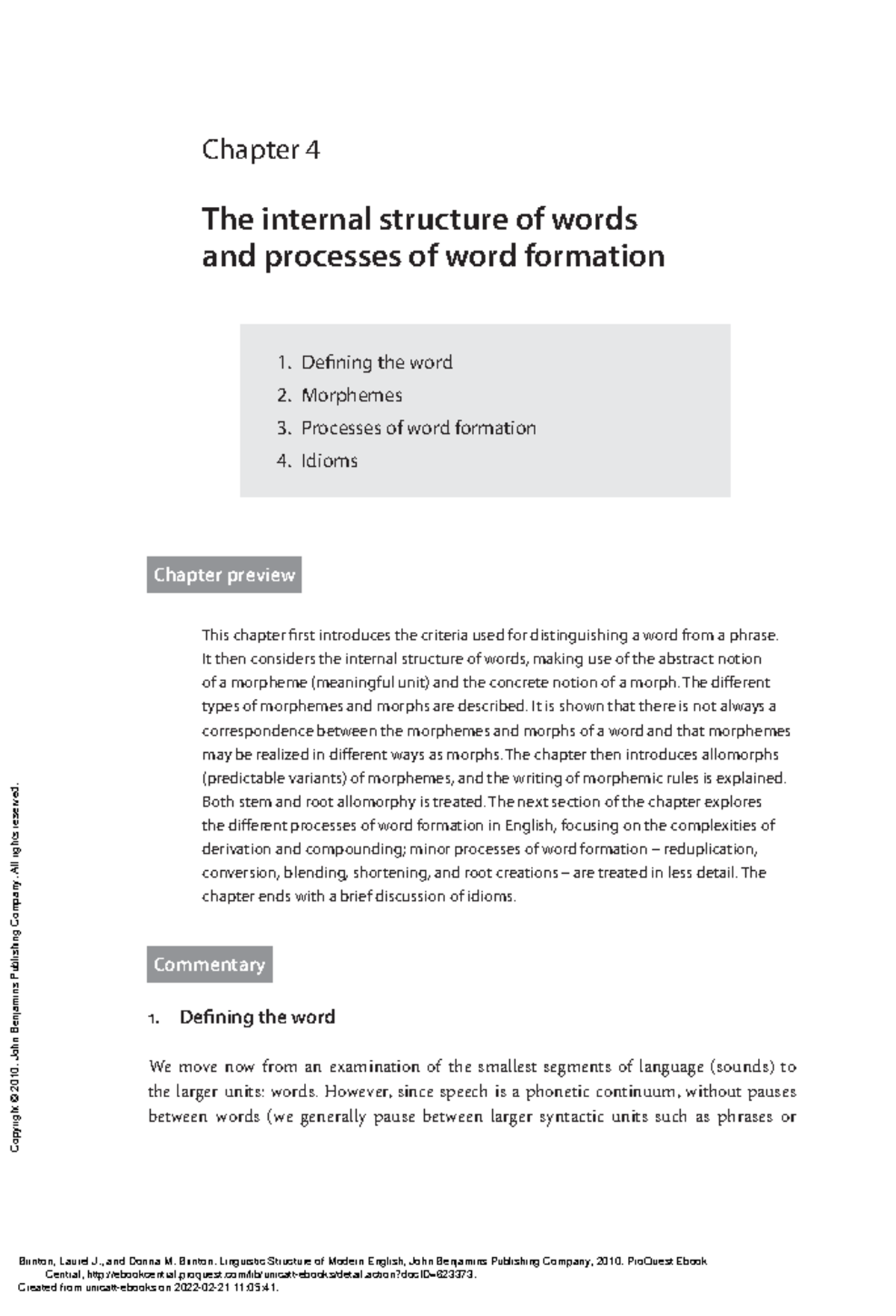 Linguistic Structure of Modern English - (Chapter 4. The internal ...