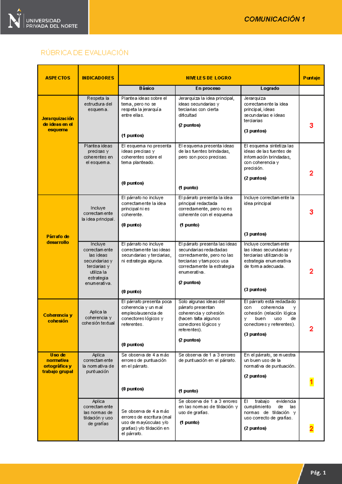 Rúbrica T2 - gfgfd - RÚBRICA DE EVALUACIÓN ASPECTOS INDICADORES NIVELES DE LOGRO Puntaje Básico ...