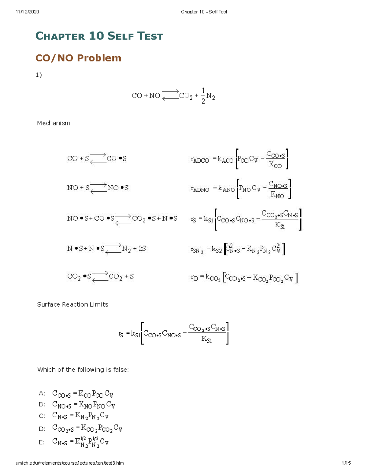 Chapter 10 - Self Test3 - just to test yourself - Chemical Engineering ...