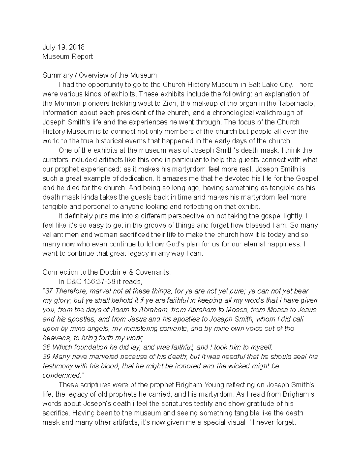 Museum Report - July 19, 2018 Museum Report Summary / Overview of the ...