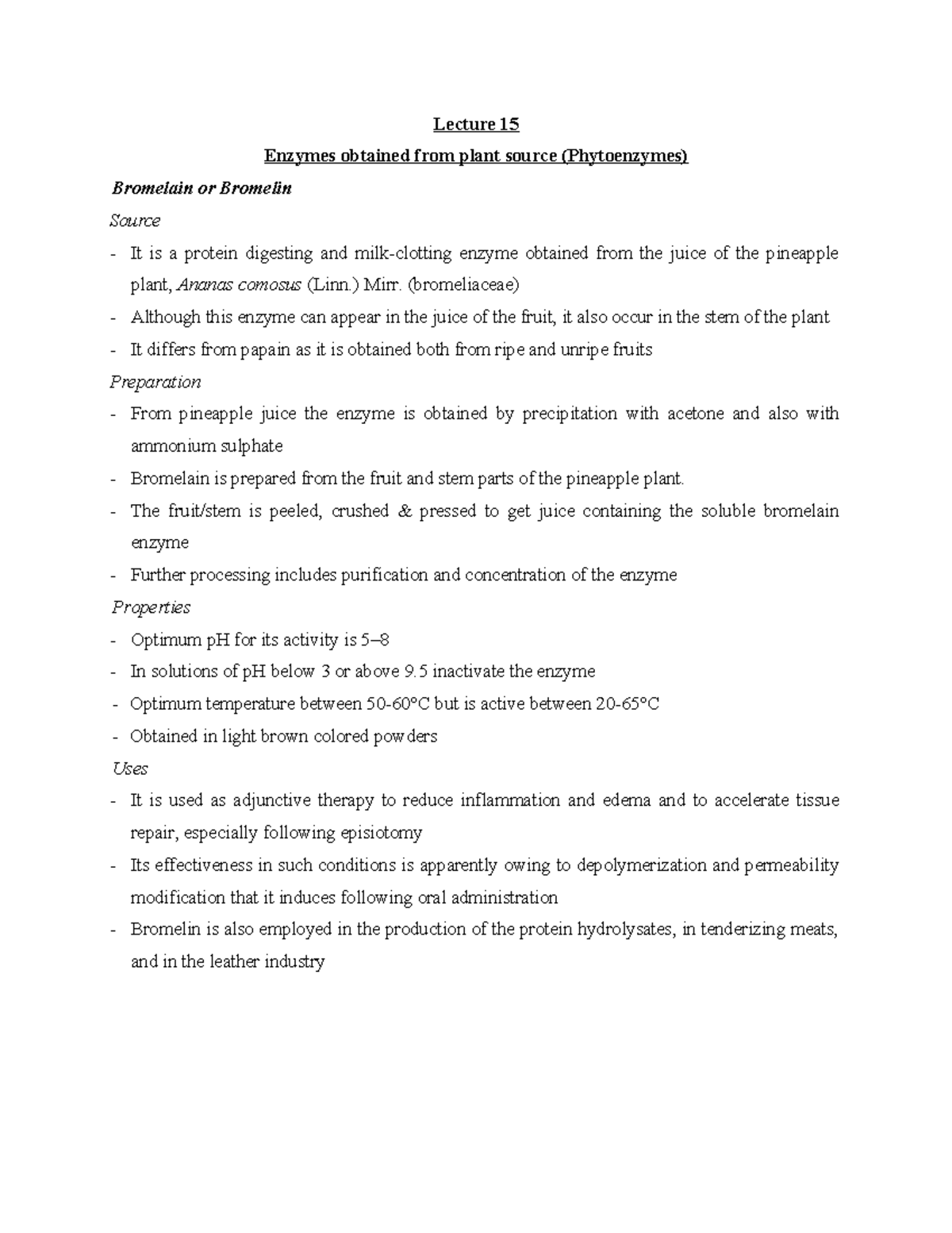 Bromelain and Malt Extract. - Lecture 15 Enzymes obtained from plant ...