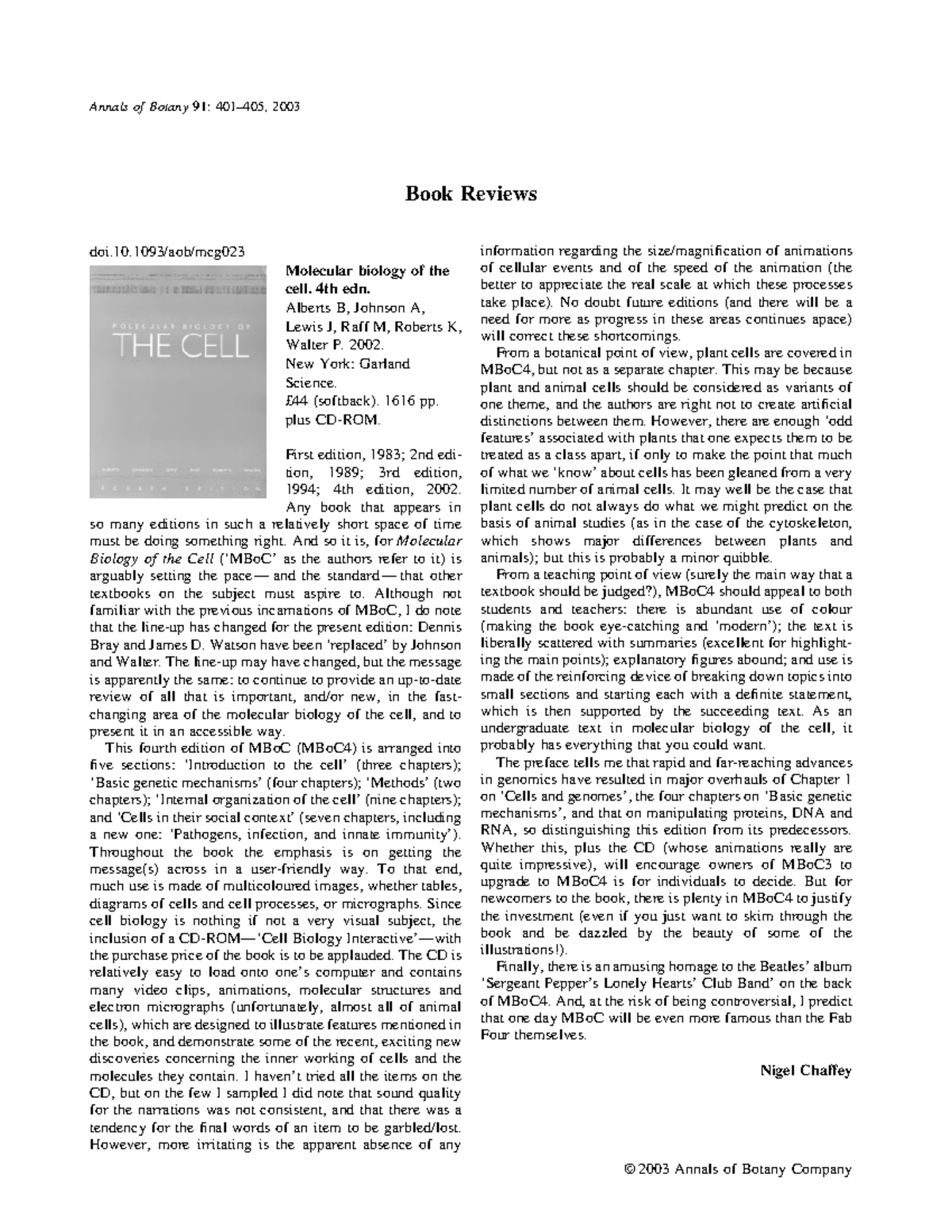 Mcg023 - Book Reviews doi.10/aob/mcg Molecular biology of the cell. 4th ...