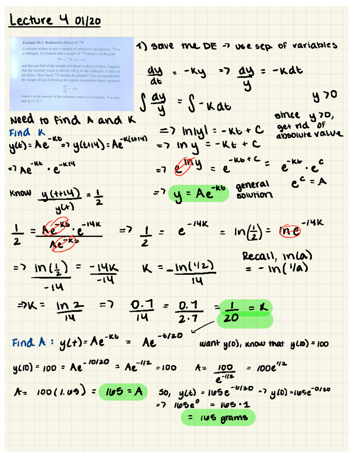 MAT 16C week 2 - week 2 lecture notes - Lecture 40 1/ 1) solve the DE ...