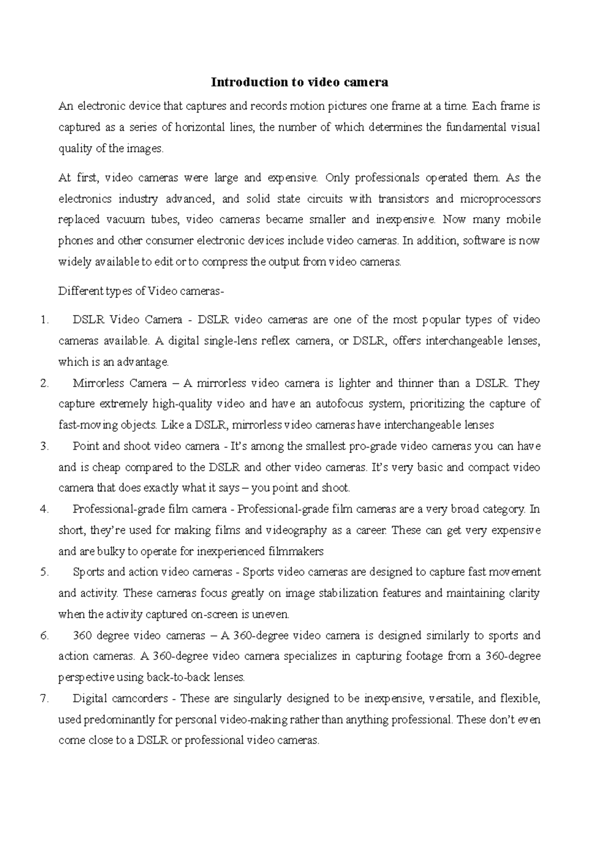 Introduction to video camera - Each frame is captured as a series of ...
