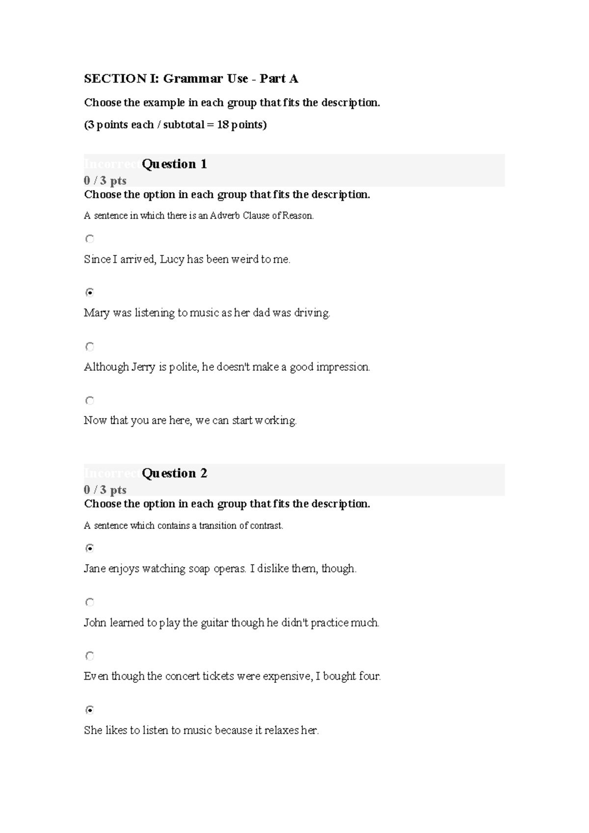 508409773 Final EXAM AG3 - SECTION I: Grammar Use - Part A Choose the example in each group that ...