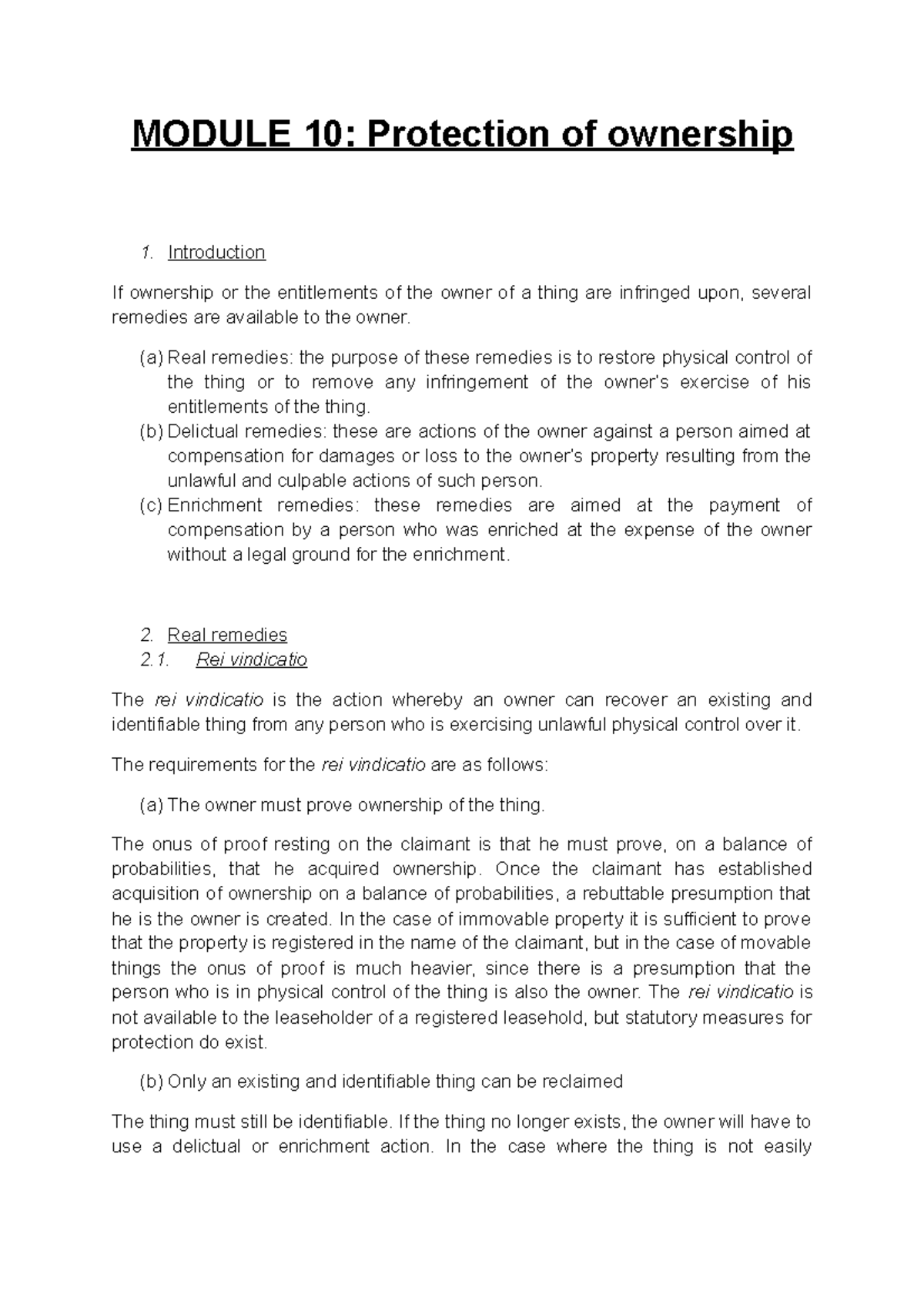 Module 10 - LAW OF Property - MODULE 10: Protection of ownership ...